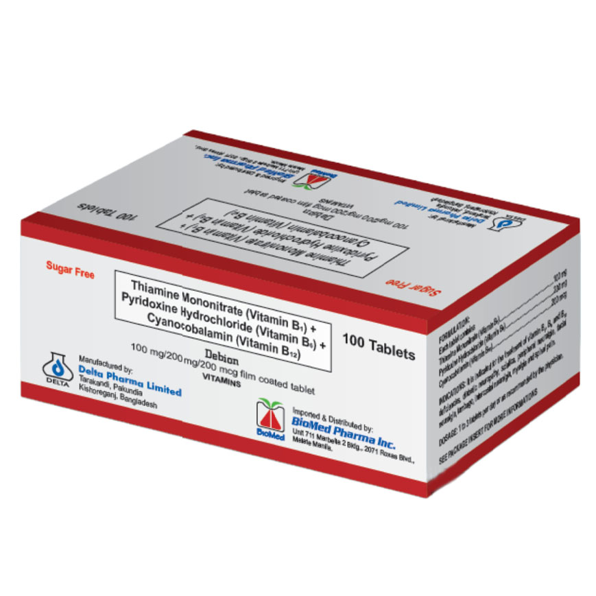 DEBION Tablet (Vit. B1 100 mg, Vit B6 200 mg, Vit B12 200 mcg), 100's ...