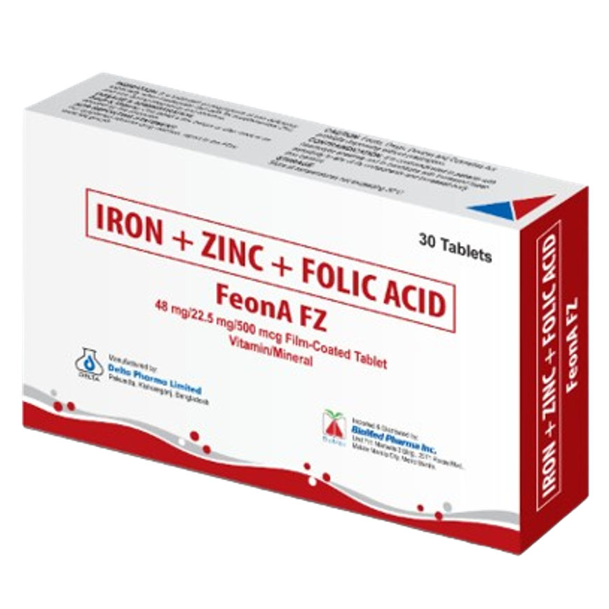 Feona FZ Tablet (48 mg Elemental Iron, 22.5 mg Elemental Zinc, 500 mcg ...